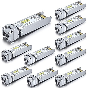 10Gtek 10GBase-SR SFP+ LC Transceiver, 10G 850nm Multimode SFP Module, up to 300 Meters, for Cisco SFP-10G-SR, Meraki MA-SFP-10GB-SR, Ubiquiti UniFi UF-MM-10G, Fortinet, Mikrotik and More, Pack of 10