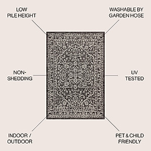 JONATHAN Y SMB104C-3 Malta Bohemian Medallion Textured Weave Indoor Outdoor Area -Rug, Coastal, Traditional, Transitional Easy -Cleaning,Bedroom,Kitchen,Backyard,Patio,Non Shedding, Black/Gray, 3 X 5