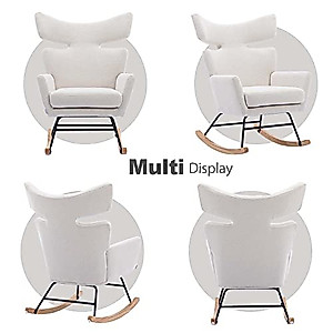 UPYOOE Rocking Chair Nursery Modern Accent Rocker Armchair Teddy Upholstered with High Backrest Armrests Glider Chair for Baby Room Nursery Living Room Bedroom (Beige)