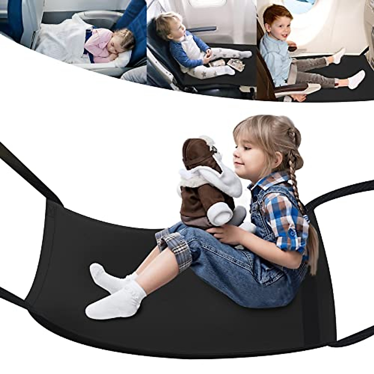 WEIGUZC Toddler Travel Bed, Kids Travel Bed, Kids Airplane Foot Rest, Maximum 55lb/25 kg Weight Capacity, Elevate Legs for Better Circulation, Lightweight & Foldable - Black