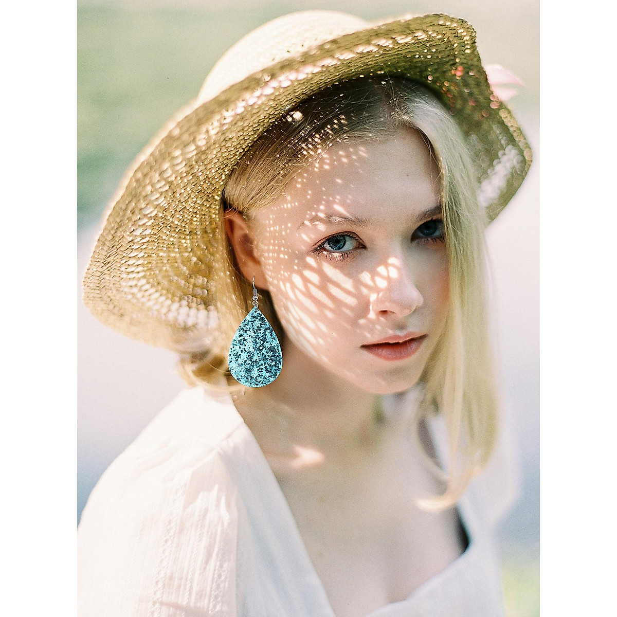 Hicarer 20 Pairs Glitter Teardrop Earrings Bulk Leather Lightweight Leaf Dangle Earring Fashion Jewelry for Women(Bling Color)