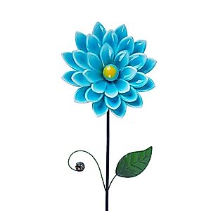 Large Metal Flowers Stake, Floral Garden Stake Outdoor Metal Garden Stake Indoor Metal Flower Decor for Yard Outdoor Lawn Pathway Patio Ornaments 37",Blue