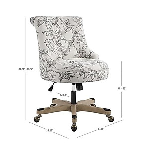 Linon Sinclair Wood Base Adjustable Rolling Office Chair in Floral Gray Fabric
