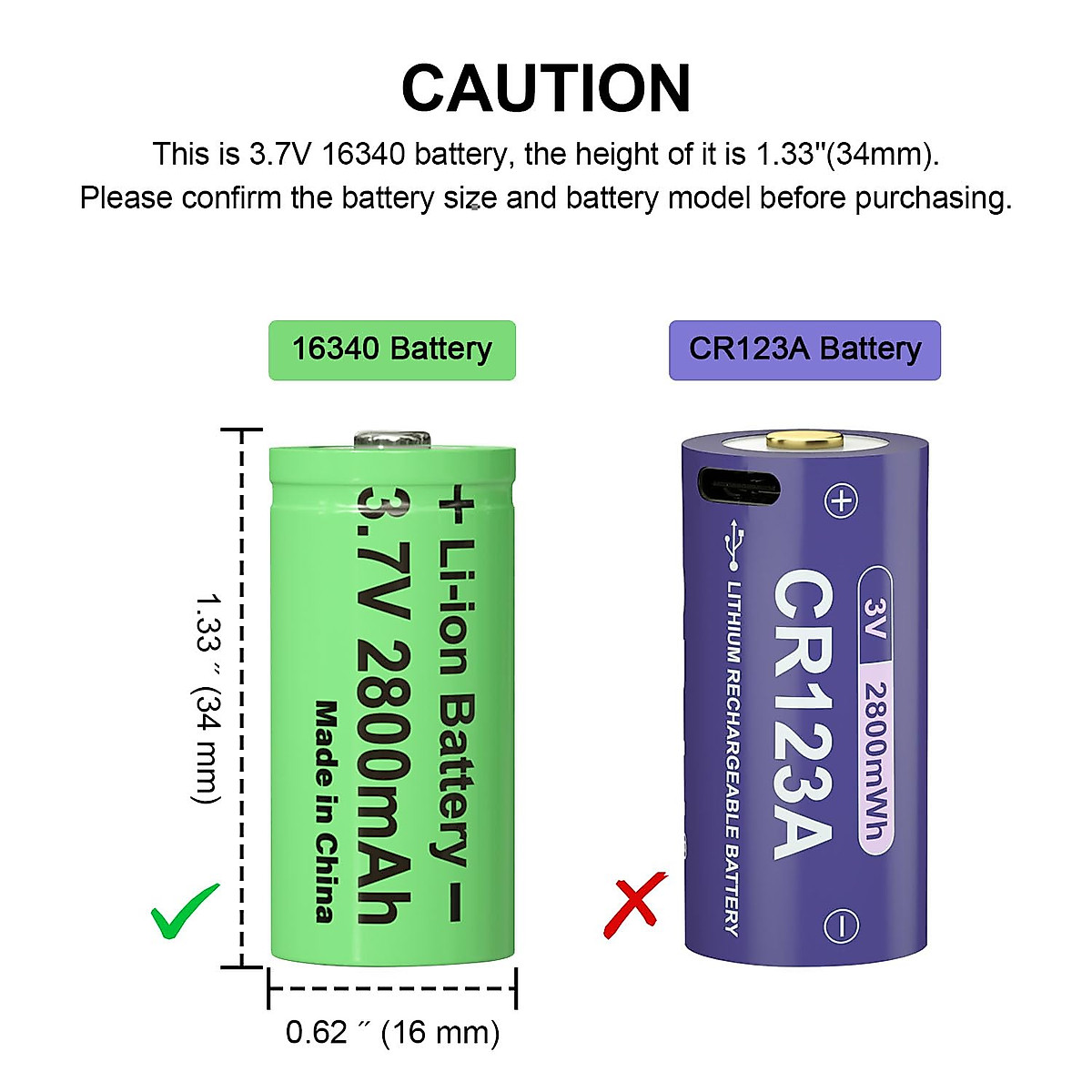 CBJJ 16340 Battery with Charger, 3.7V 16340 Rechargeable Battery 2800mAh High Capacity Batteries with 2 Bays Charger (4 Pack 16340 Batteries and Charger)