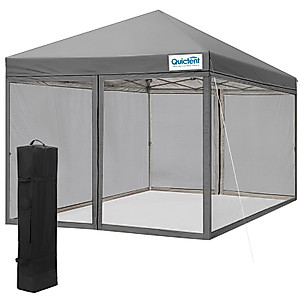 Quictent 10'x10’ Pop up Screened Canopy Tent with Mosquito Netting, Portable Easy up Outdoor Screen House Shelter for Patio, Camping and Picnic, Includes Wheeled Carry Bag (Grey)