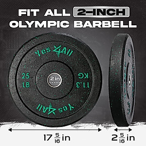 Yes4All 2-Inch Bumper Plate, Olympic Weight Plates for Weightlifting & Strength Training - 25 LBS (Single)