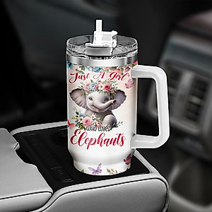 99OWL Elephant Gifts, Women Tumblers Yellow For Cute Flower Butterfly Coffee Handle Cups, Elephant Floral Just A Girl, Tumbler 40 Oz With Handle Lid And Straw
