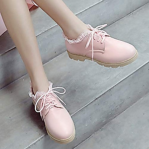 Fheaven Women's Casual Shoes Lace up Loafers Flat Platform Ankle Boots Round Toe Sneakers Shoes Pink