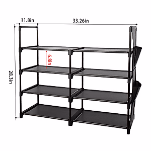 HeFSRi 4 Tier Shoe Rack, 16-20 Pairs Narrow Expandable & Stackable Shoe Storage Organizer, Sturdy Vertical Shoe Shelf for Closet, Entryway, Garage, College Dorm and Bedroom (Black)