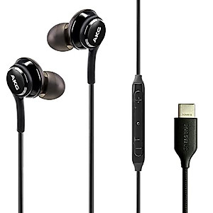 ElloGear 2022 Type C Headphone Earbuds for Samsung Galaxy A53, S21, Galaxy S22, S22 Ultra, Galaxy S20 FE - Designed by AKG - Braided Cable with Microphone and Volume Remote USB-C Connector - Black