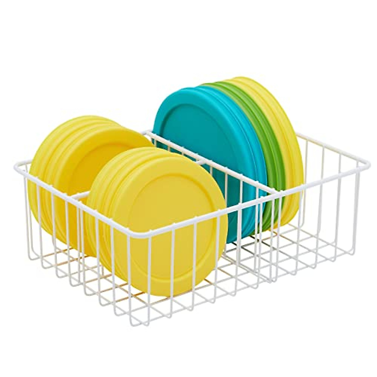 2 Pack White Wire Baskets for Kitchen, 3 Compartment Bin for Cabinet Shelves, Drawers (10 x 8 x 3.7 In)