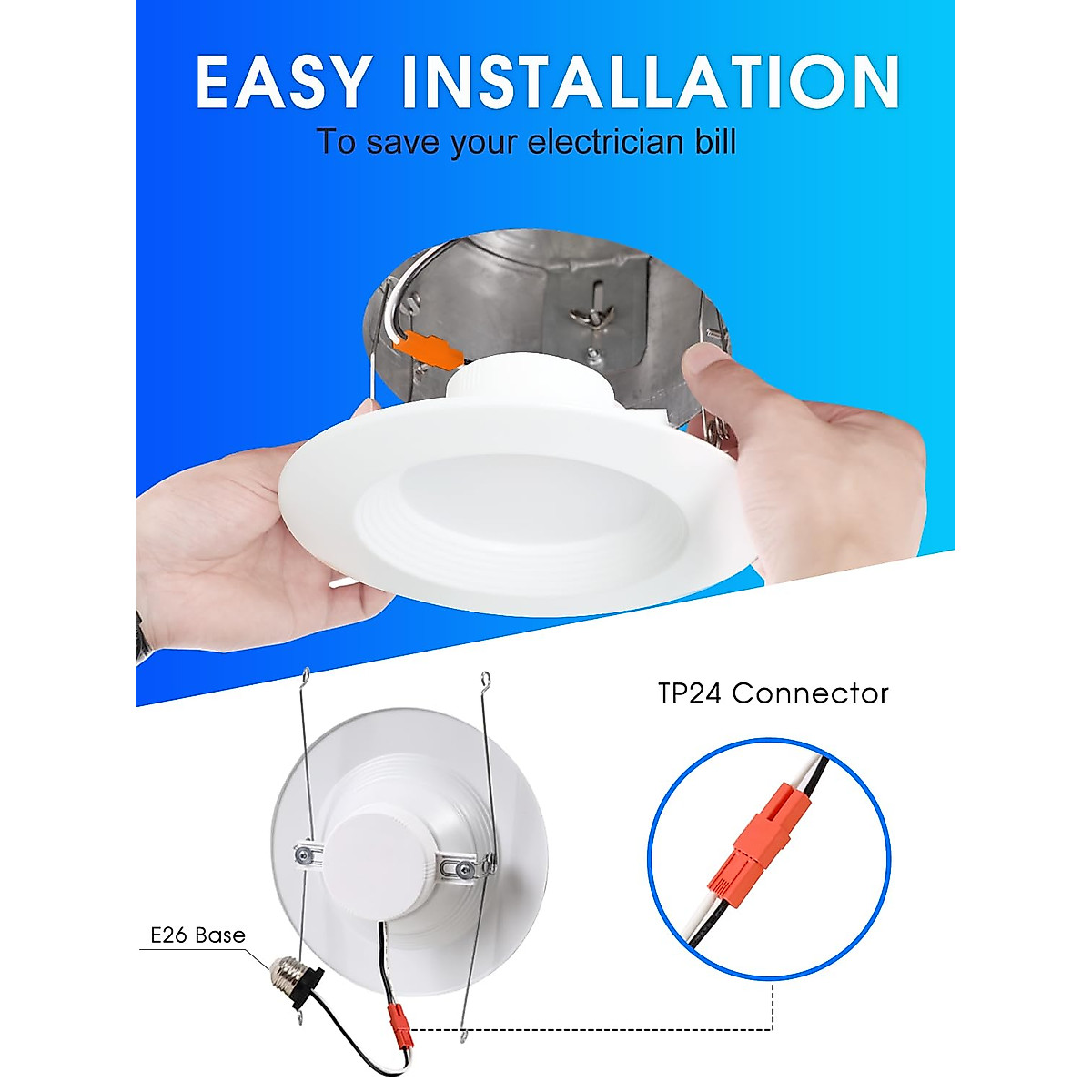 Energetic 5/6 Inch LED Recessed Lighting, 1000LM, 5000K Daylight Downlight, 12W=150W, Dimmable LED Can Light, Simple Retrofit Installation, IC & Wet Rated, FCC & ETL Listed, 12 Pack