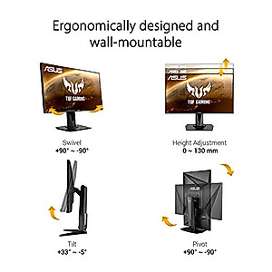 ASUS TUF Gaming VG259QR 24.5” Gaming Monitor, 1080P Full HD, 165Hz (Supports 144Hz), 1ms, Extreme Low Motion Blur, G-SYNC ready, Eye Care, DisplayPort HDMI, Shadow Boost, Height Adjustable,Black