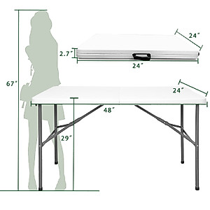 CAMP SOLUTIONS Bi-Folding Table 4 FT, Plastic Portable Tables for Dining Parties Card Picnic Camping, Granite White