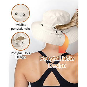 FURTALK Sun Hats for Women with Ponytail Hole Wide Brim Outdoor Hat UPF 50+Packable Summer Beach Hiking Fishing Hats Beige