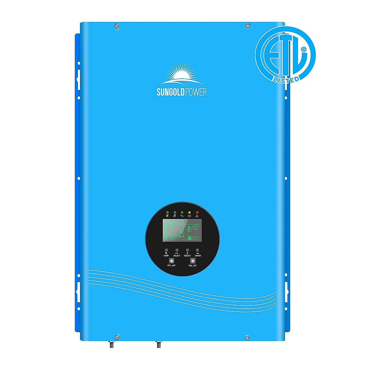 SUNGOLDPOWER UL 1741 12000W 48 Volt Solar Inverter Charger, 240V Input 120V/240V Output Split Phase, Pure Sine Wave, Low Frequency with 80A AC Charger, Two 60A MPPT Solar Chargers, Blue