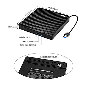BEVA External CD Drive, USB 3.0 Portable CD DVD Reader DVD Drive External CD DVD Player Burner RW Writer, Copier for Laptop, Desktop, Mac, Support Windows 7/8/ 10/ XP/Mac OS