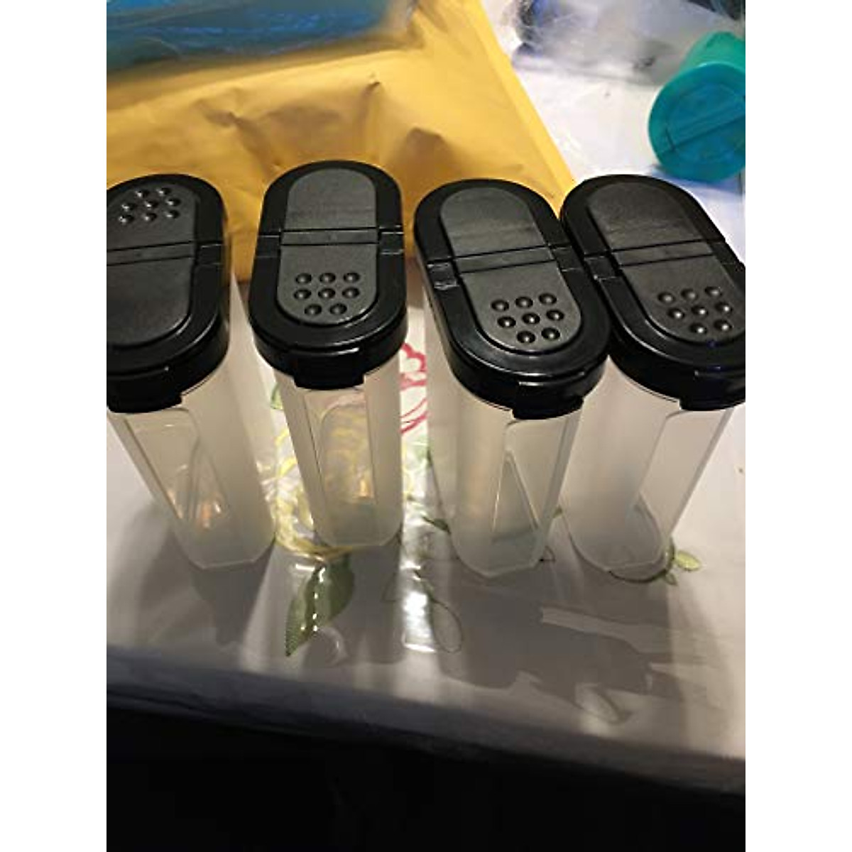 Spice Containers Large Kitchen Black Seasoning Bottle Shaker with Dual Option Lid 4 Piece Set