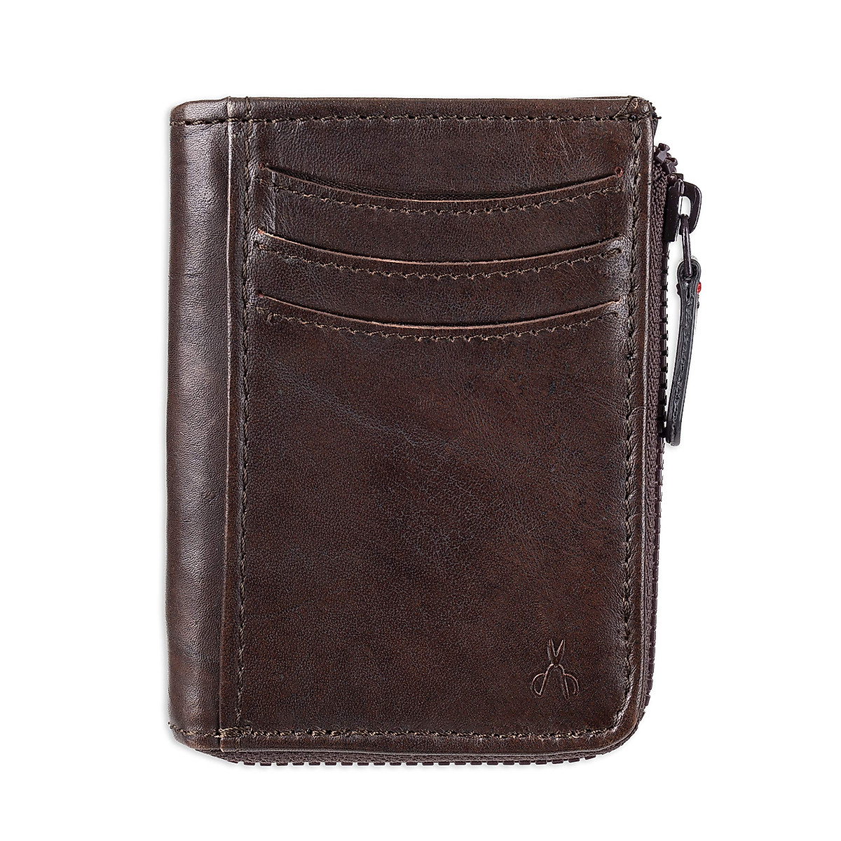 Damen + Hastings Men's RFID Zip Around Card Case Wallet, Brown, One Size