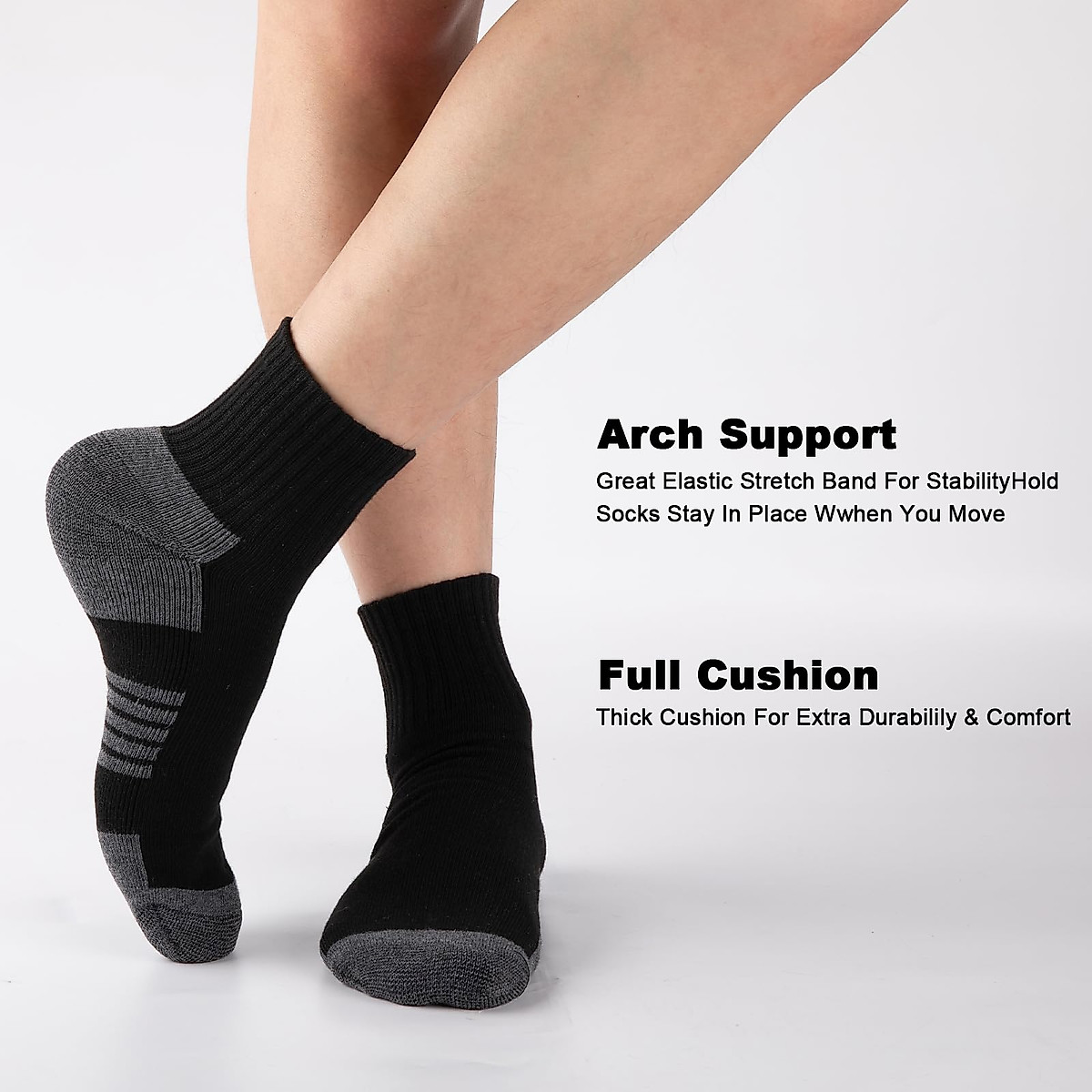 COOVAN Mens Ankle Athletic Socks Quarter Cushion Moisture Wicking Running Sports Work Socks 7 Pairs
