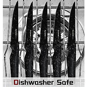 Astercook Steak Knives, Steak Knives Set of 8, Dishwasher Safe High Carbon Stainless Steel Serrated Steak Knife, Black