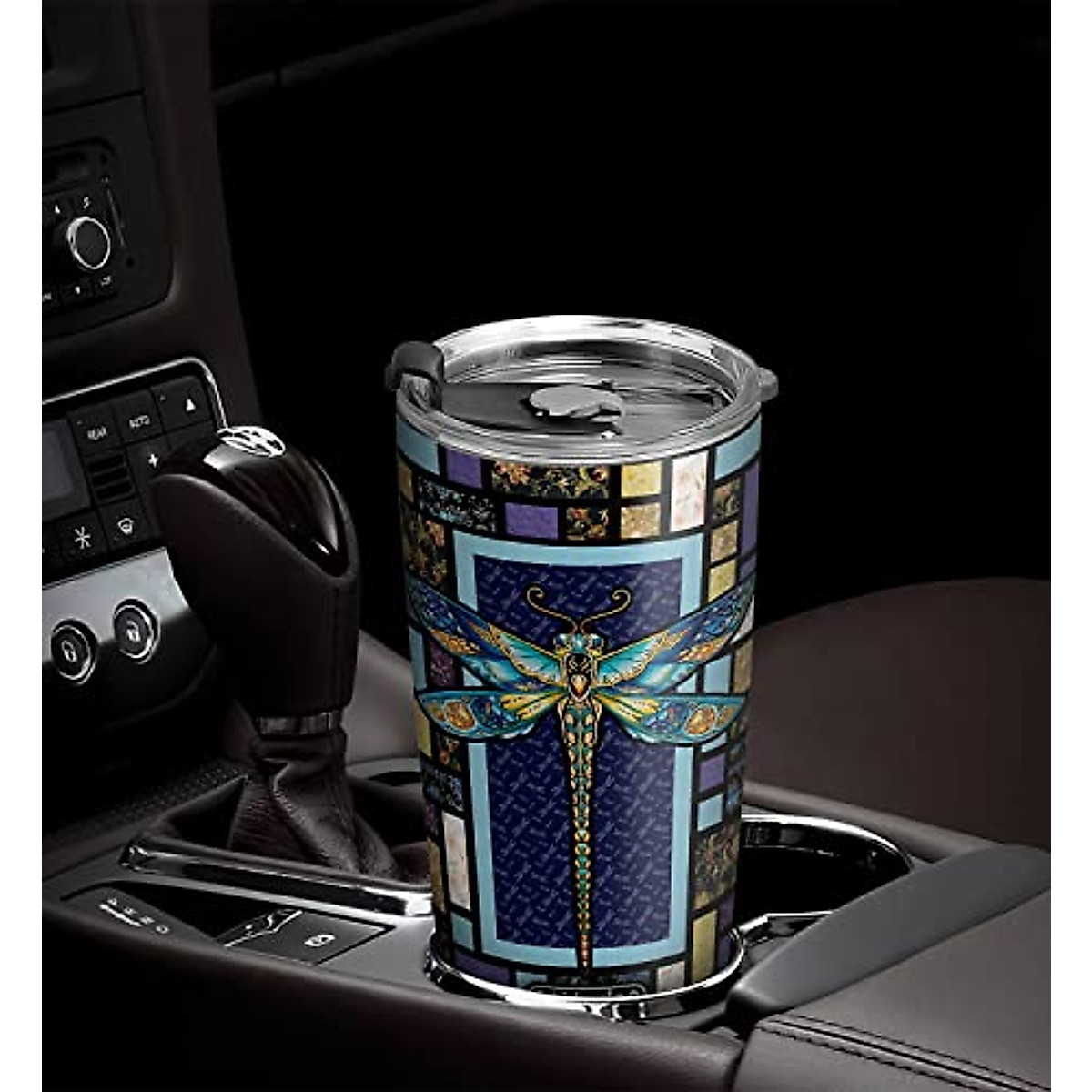 64HYDRO 20oz Dragonfly Gifts for Women, Valentines Day Gifts for Her, Birthday Gifts for Women, Mom, Wife, Daughter, Friends Inspirational Gifts Dragonfly Mosaic Tumbler Cup Travel Coffee Mug with Lid