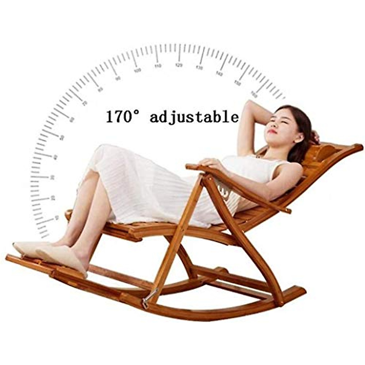 XZGDEN Lightweight Camping Chairs Garden Loungers Folding Chair Solid Wood Rocking Chair with Foot Massage and Cotton Pad, 5-Speed Adjustment, Indoor and Outdoor Use (Color : Wood Color)