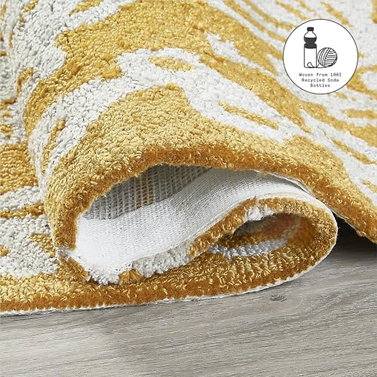 Fab Habitat Hand Hooked Area Rug - Stain Resistant, Plush/Soft Underfoot, Wool-Like Texture - Premium Recycled Polyester Yarn - Abstract Floral - Kitchen, Bathroom - Glamis - Mustard Yellow - 2 x 3 ft
