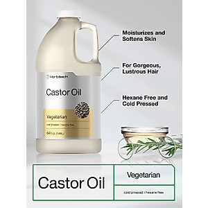 Horbäach Castor Oil 64oz | for Hair, Eyelashes & Eyebrows | Hexane Free & Cold Pressed | Vegetarian, Non-GMO