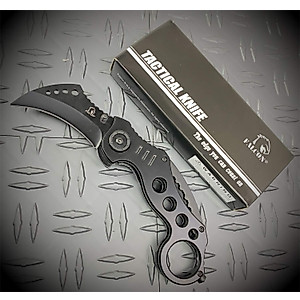 7.5" Black Falcon Claw Full Metal Pocket Folding Knife. Stainless Steel Blade. For Compaing, fishing, Outdoor Use and EDC (Black)