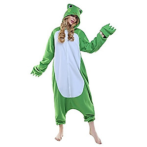 CANASOUR Polar Fleece Frog Costume Christmas Adult Anime Unisex Animal Cosplay Onesie (Small,Frog Green)