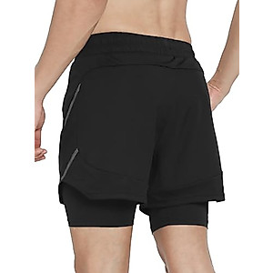 ARSUXEO Men's 2 in 1 Active Running Shorts with 2 Zipper Pockets B191 Black Size Medium