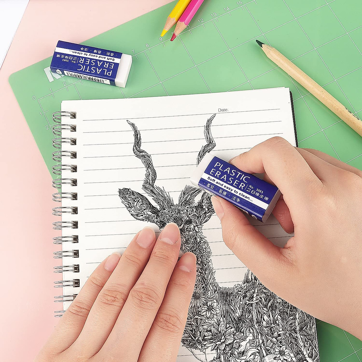 Tamaki 6 Pack Pencil Erasers, Large White Erasers for School Office, Art Erasers for Drawing