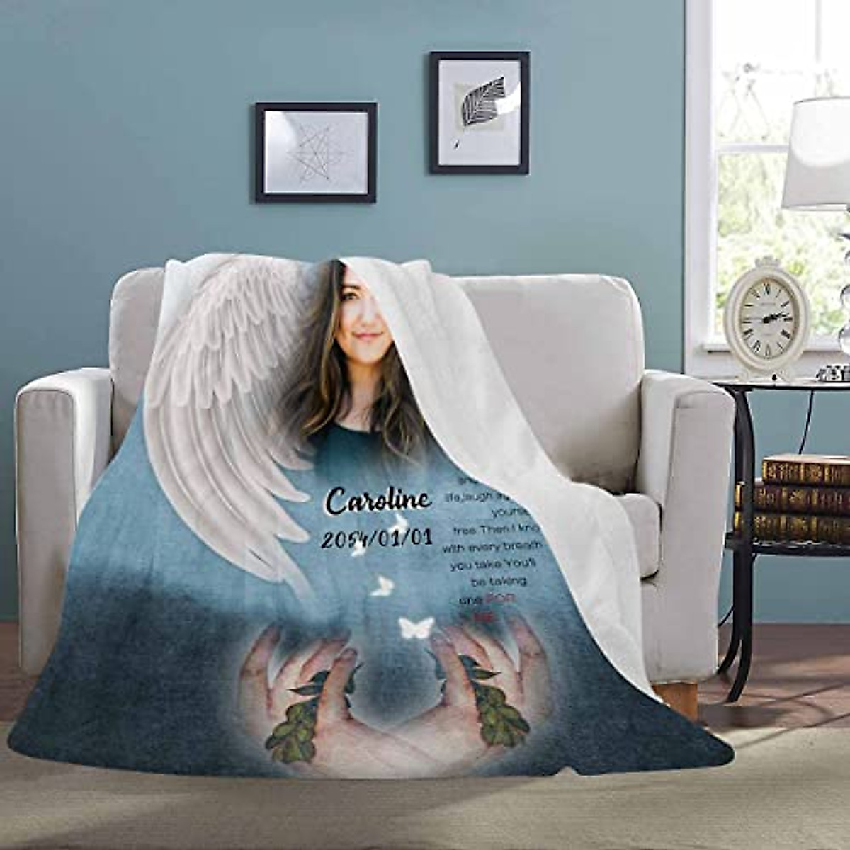 D-Story Custom Memorial Throw Blanket - in Loving Memory Photo Blanket for Loss of Mom Dad Grandma Son Daughter - Remembrance Gifts - Personalized Memorial Gift