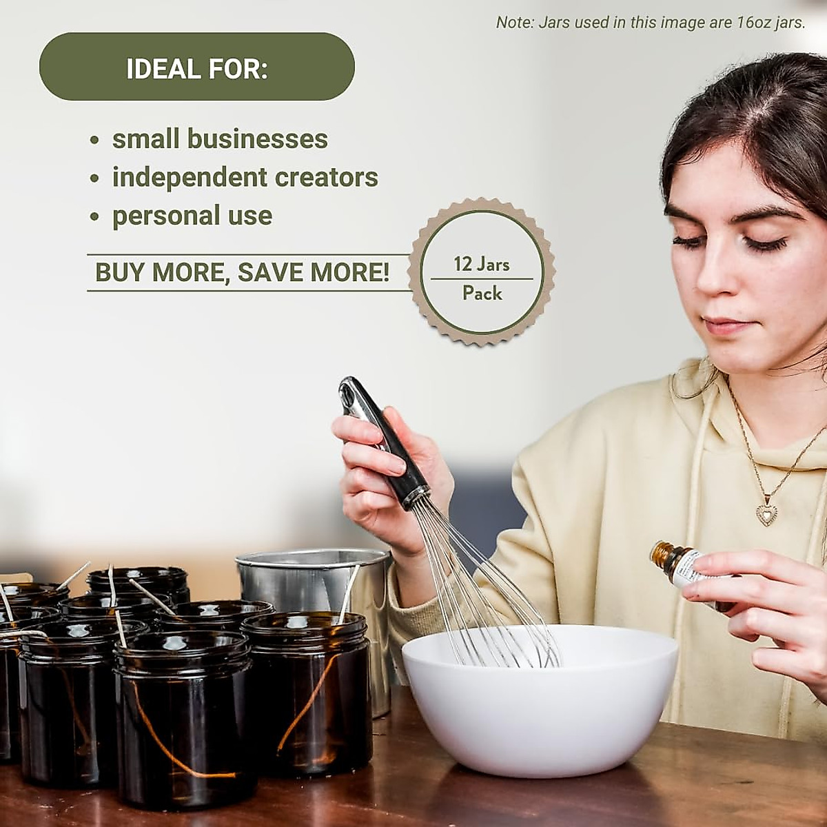 Nature Packaged Glass Amber 1oz Jar - 12 Packs, Empty Round Jars For Beauty Products, Lotion, and Powders - Black Lid - Small Candle Jars