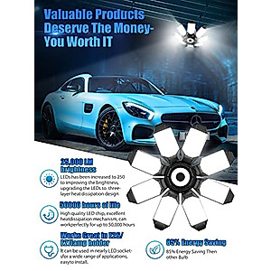 TANBABY 2 Pack Upgrade LED Garage Lights,Total 50000LM Deformable Best Garage Light Ceiling LED Shop Lights, 250W E26/E27 LED Light Garage Lighting with 8+1 Adjustable Panels Garage Bulb for Basement