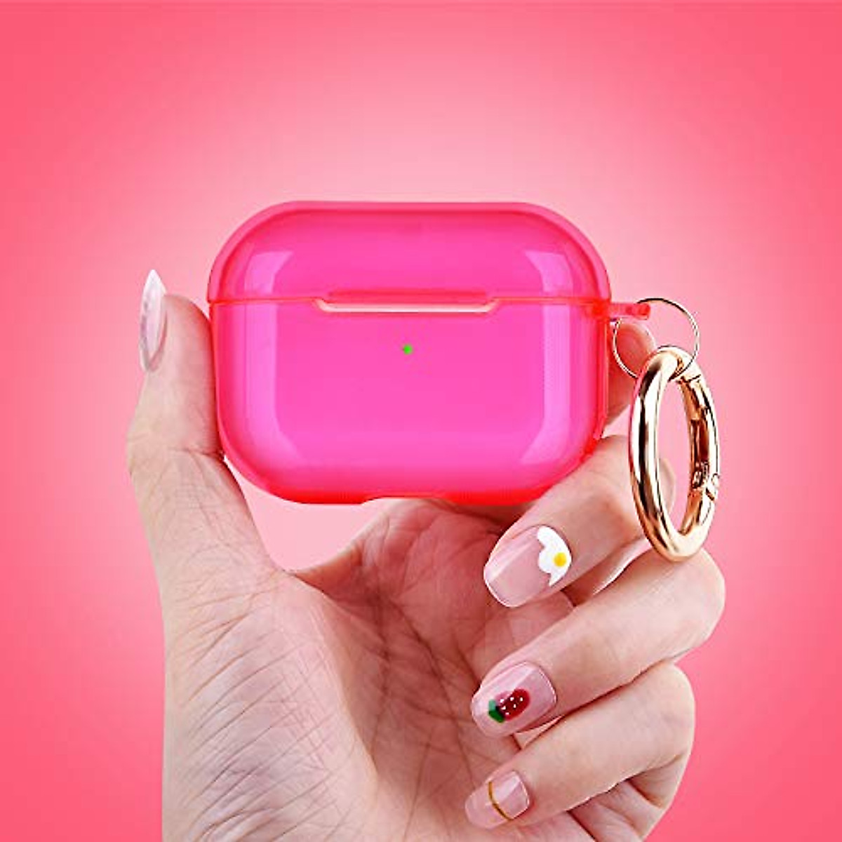 AirPods Pro Case AIRSPO Clear Case for AirPods Pro Charging Case Soft TPU Airpod Pro Protective Case 2019 with Keychain Airpods Pro Protective Cover Skin (Neon Hot Pink)