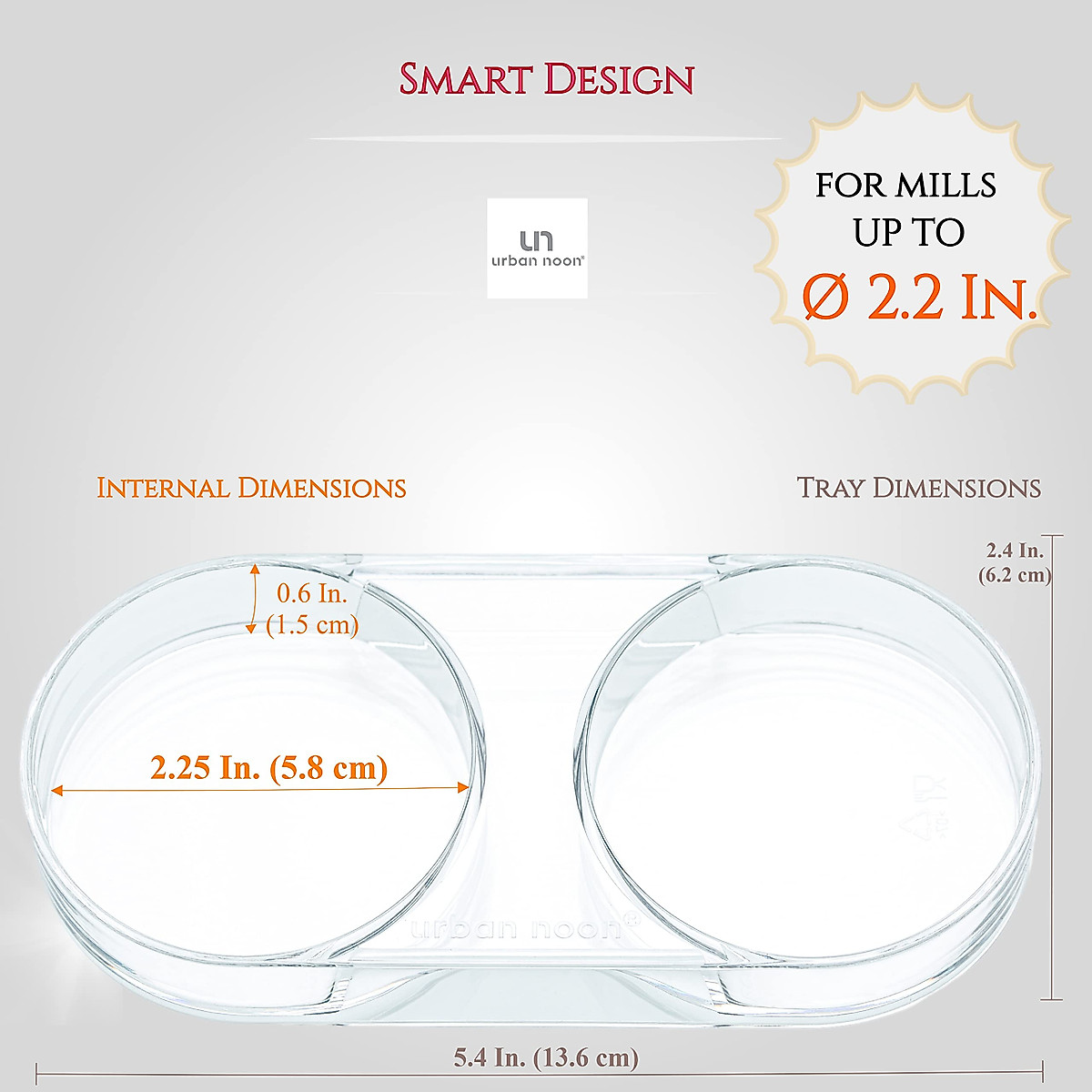Salt and Pepper Mill Tray - Acrylic Transparent Mill Rest by urban noon - Grinders up to 2.2 inches in diameter