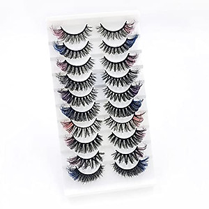 IFLOVEDEKD 10 Pairs Colored Lashes Russian Strip Lashes with 5 Colors 8 Styles Eyelashes Mix Wispy Faux Mink Fluffy Long False Eyelashes Reusable D Curl Lash Strips