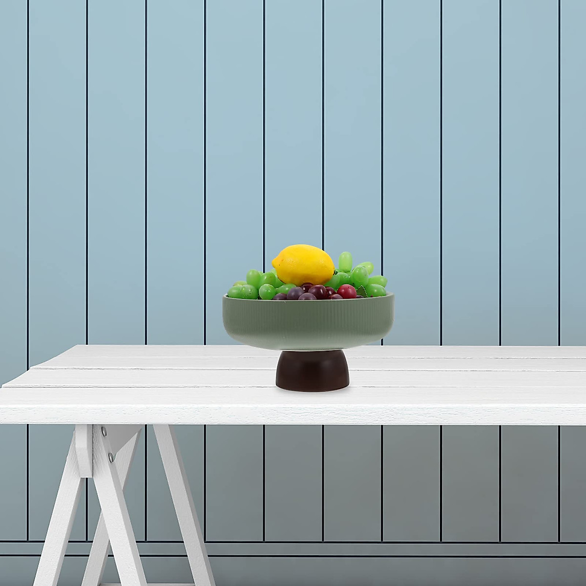 YARDWE Ceramic Footed Bowl Round Bowl Decorative Fruit Dish Holder Dessert Display Stand Foosd Serving Tray for Kitchen Counter Centerpiece Table Decoration Green