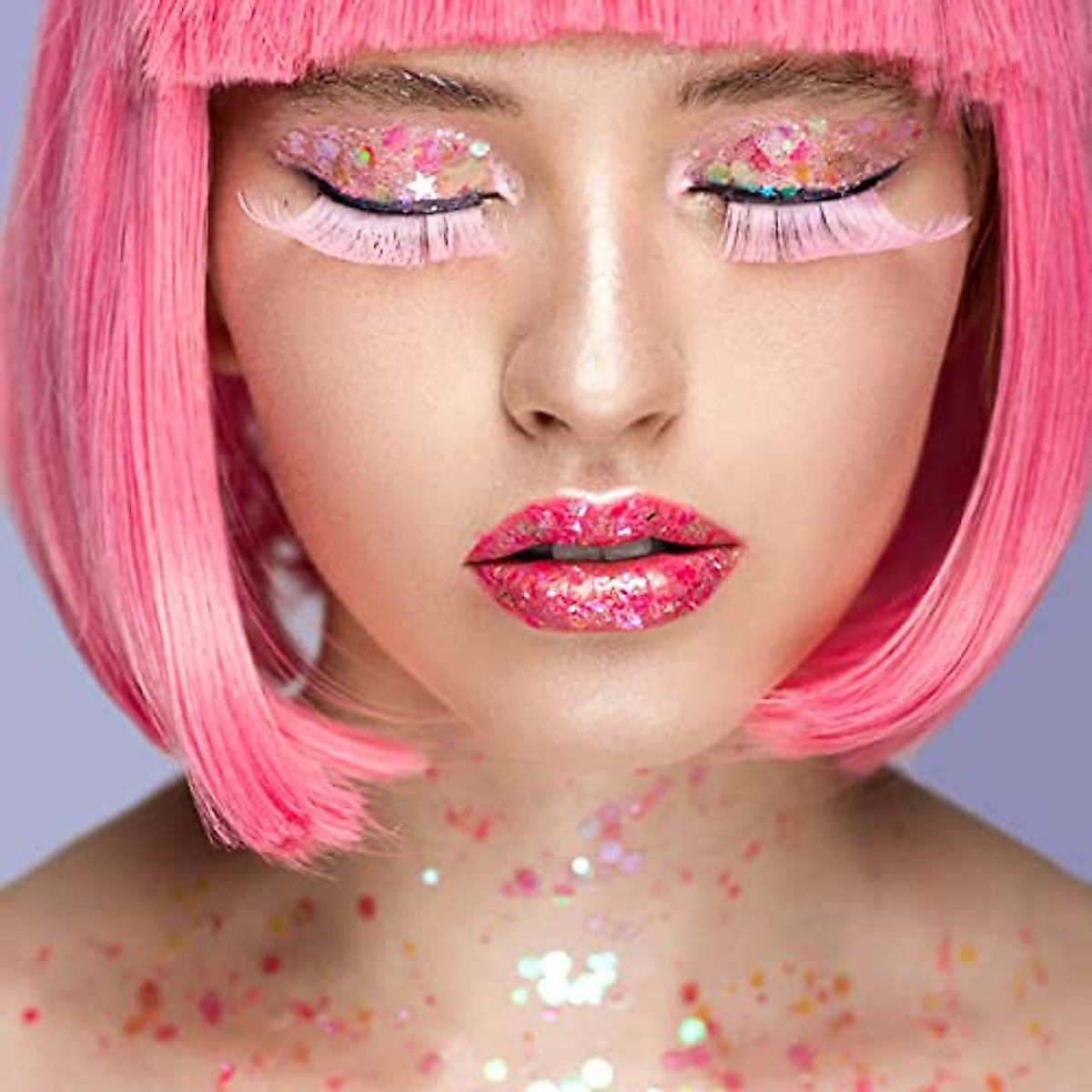 MEICOLY 2pcs Face Body Glitter,Singer Concerts Festival Rave Accessories,Mermaid Face Glitter Gel,Sparkling Sequins Glitter Face Paint,Chunky Glitter for Eye Lip Hair,100ml,White+Pink