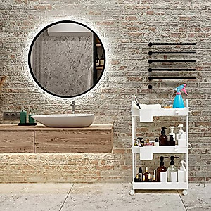 Qunclay 4 Pack Plastic Slim Storage Rolling Cart 3 Tier Storage Cabinet Moveable Bookshelf on Wheels Shelves Thin Storage Cart for Bathroom Laundry Room Book Cart Under Desk Storage Shelf Small Space