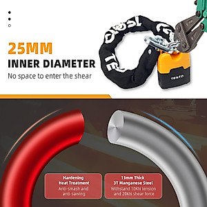 Motorcycle Lock Chain Lock 5.3feet/160cm Long Heavy Duty Anti-Theft Bike Chain Locks Security 10mm Thick Chain with Bright-Colored Lock 4 Keys for Motorcycles,Generator,Containers(8.6lbs)