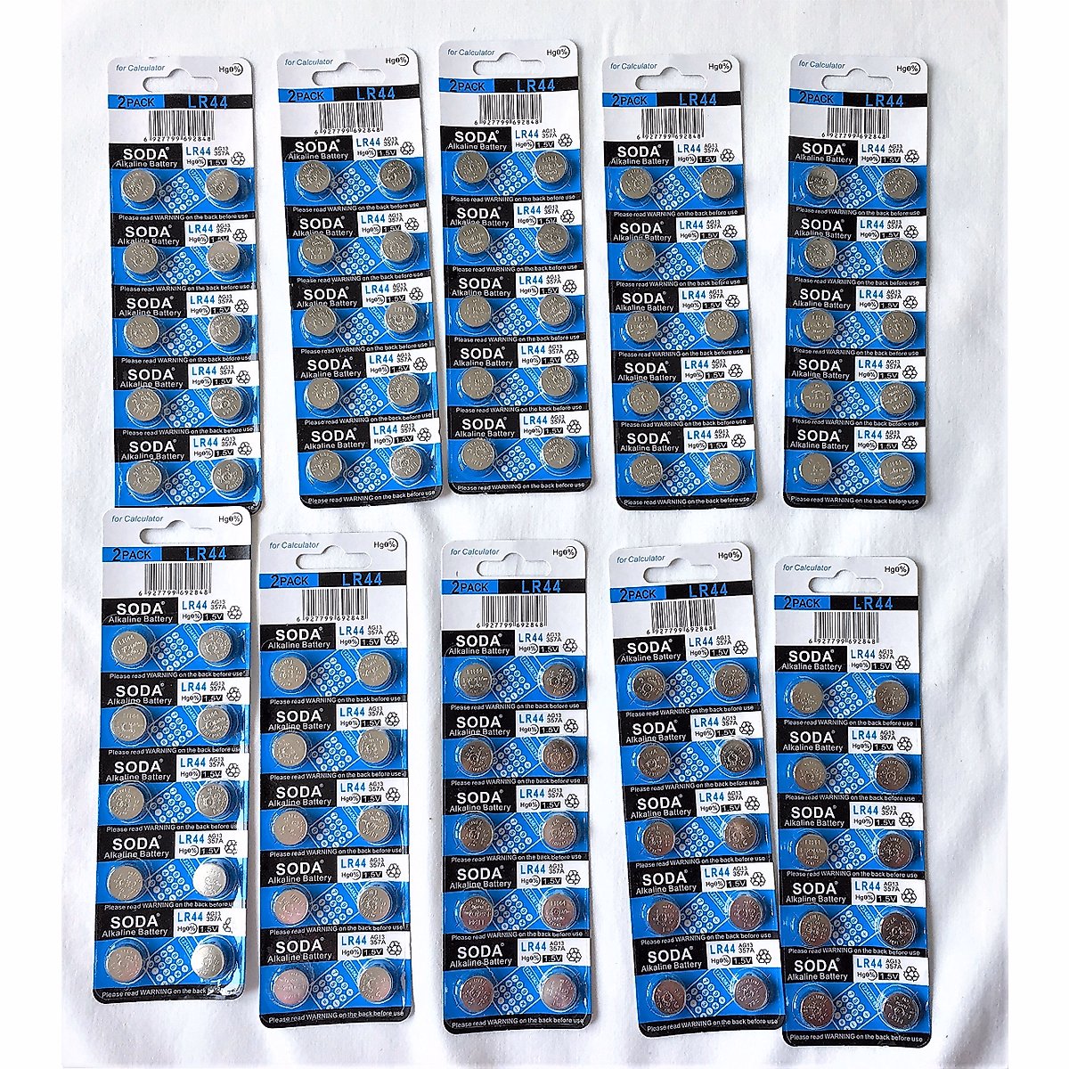 AG13 LR44 L1154 357 A76 Alkaline Button Cell Battery with Retail Blister Pack Cards (100) by YMCtoys