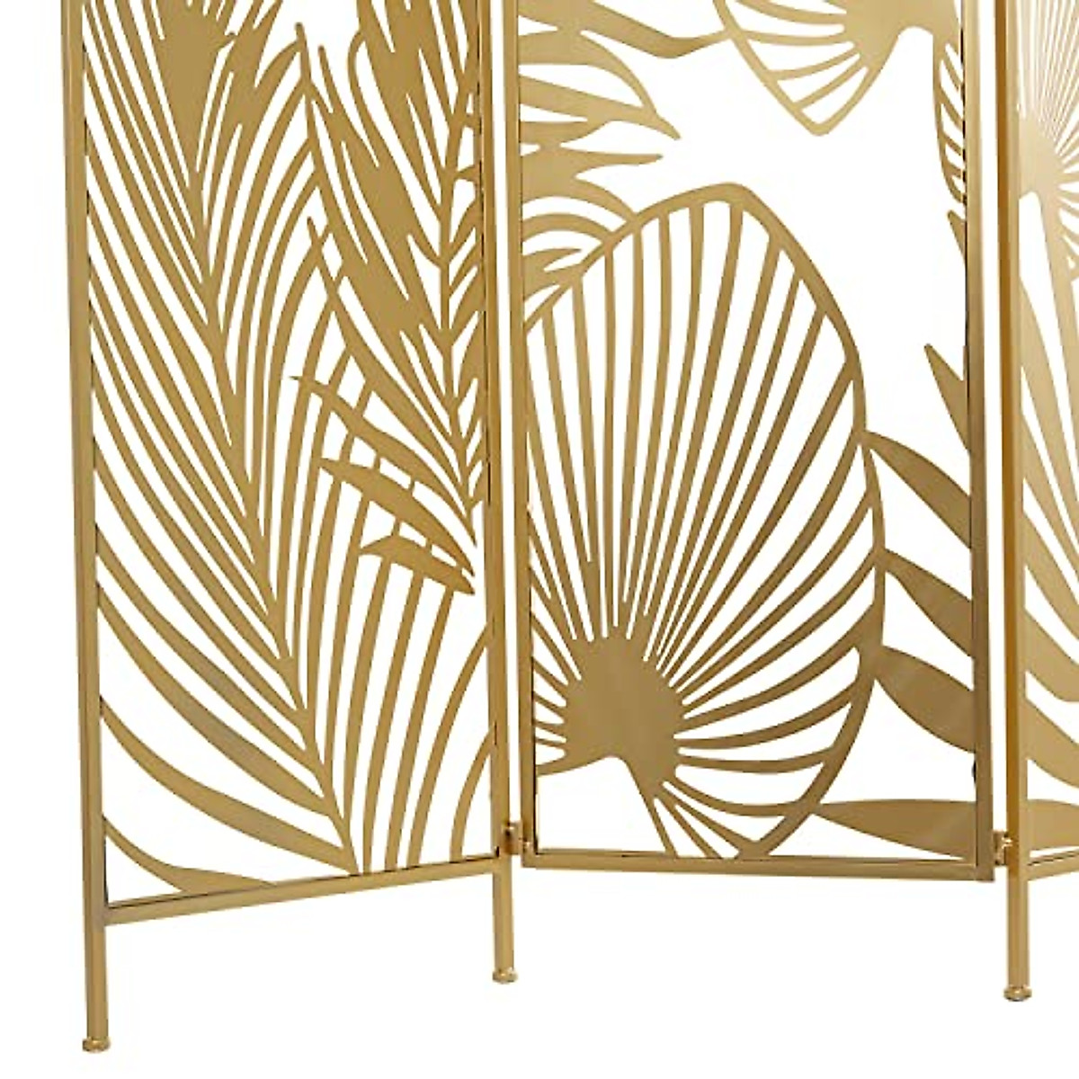Deco 79 Metal Rectangle Room Divider Screen with Palm Leaf Patterns, 48" x 1" x 71", Gold