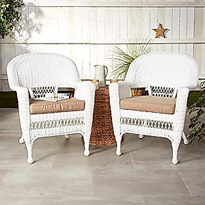 Jeco Wicker Chair with Tan Cushion, Set of 2, White/W00206-