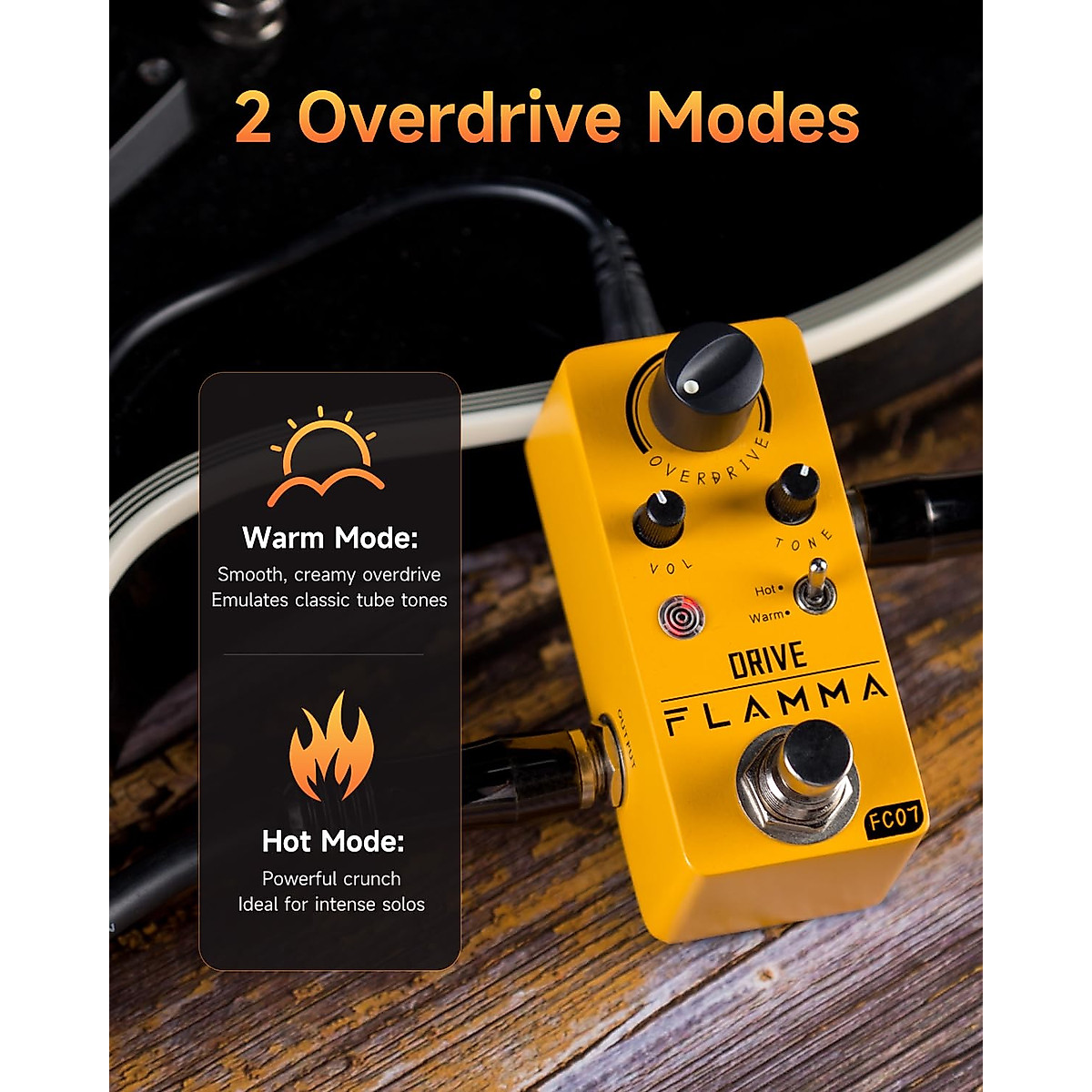 FLAMMA FC07 Overdrive Pedal Vintage Overdrive Effect Warm/Hot Modes, Mini Analog Overdrive Guitar Pedal Electric Guitar Effects Pedal, True Bypass
