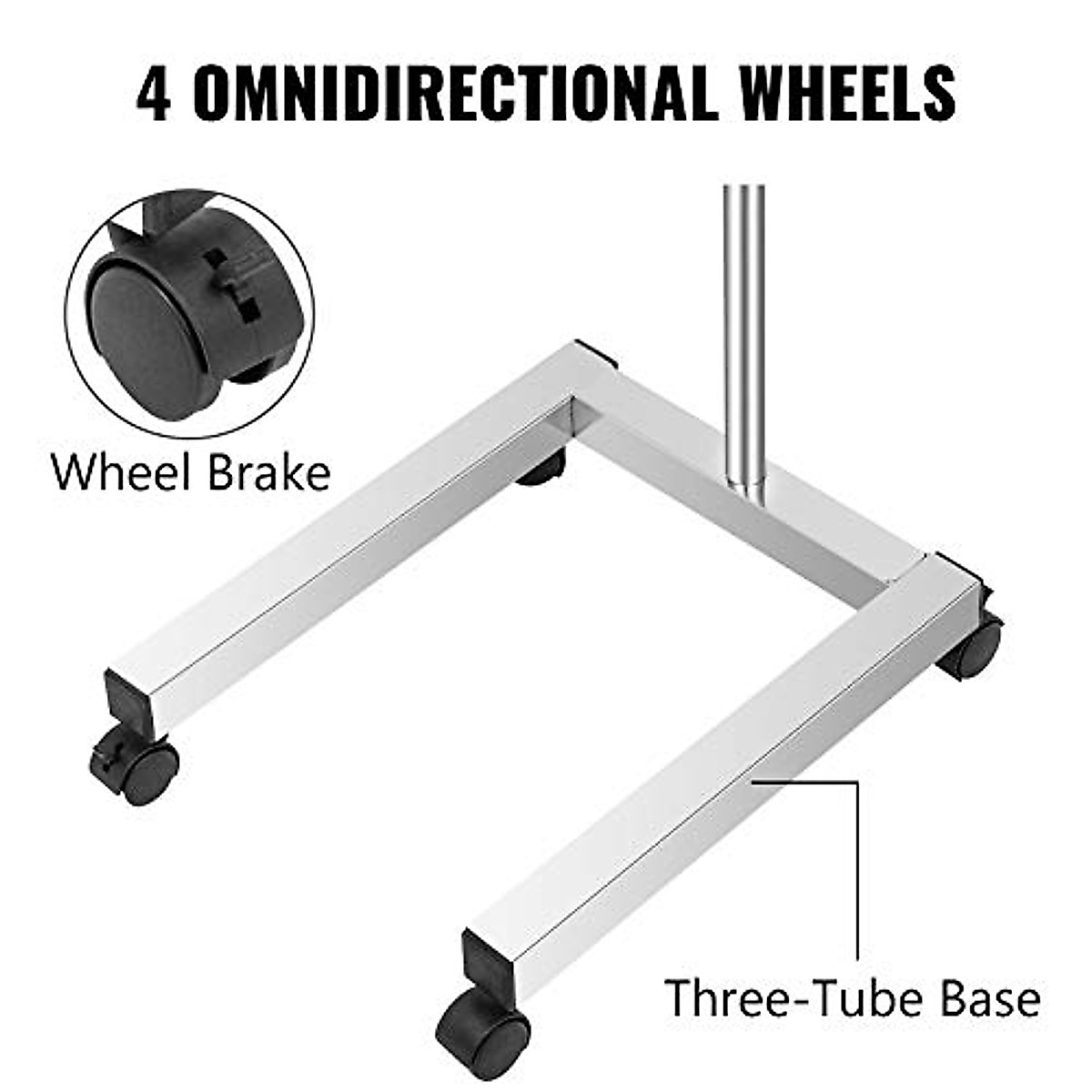 VEVOR Stainless Steel Medical Cart, 18x14 Inch Tray, Height Adjustable 32-51 Inch, with Detachable Tray & 4 Swivel Wheels, Ideal for Home Equipment & Personal Use