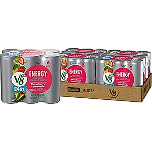 V8 +ENERGY Diet Strawberry Lemonade Energy Drink, Contains 10 Calories Per Serving, 8 FL OZ Can (4 Packs of 6 Cans)
