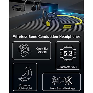 LOBKIN Bone Conduction Headphones Bluetooth 5.3 - Wireless Open Ear Headphones Built-in Mic & 32GB Memory MP3 Player, IP68 Waterproof Ultralight Sport Headphones for Swimming Running